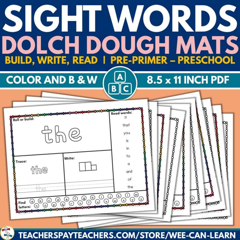 Dolch Sight Words Preschool Grade Dough Mats - Build, Write, Read [FREE ...