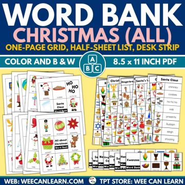 Christmas Word Lists Word Banks (All) [FREE Downloads!]