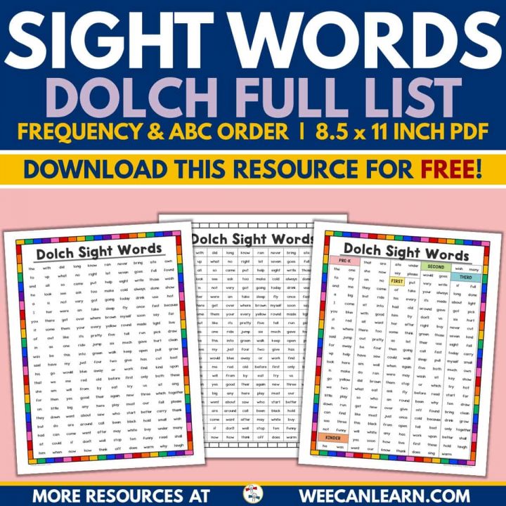 All Dolch Sight Word List (Alphabetical, Frequency) [FREE Download!]