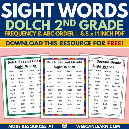 Second Grade Dolch Sight Word List (Alphabetical, Frequency) [FREE ...