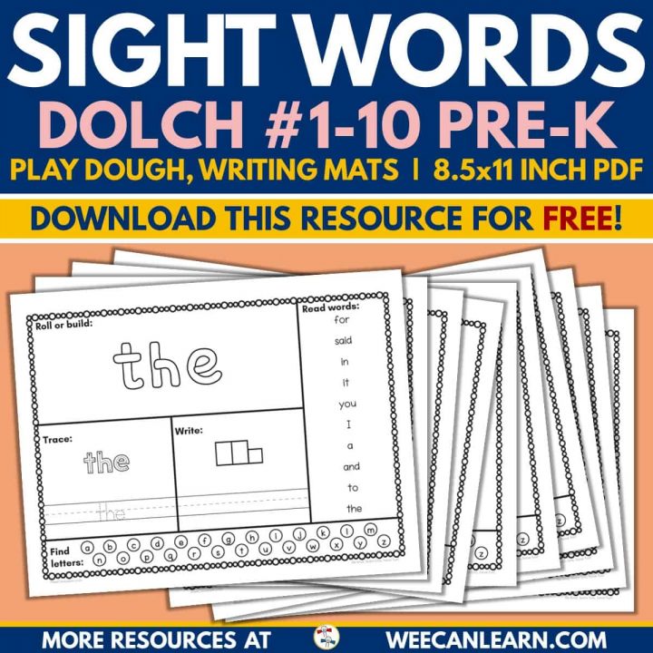 Dolch Sight Words 1-10 Dough Mats - Build, Write, Read [FREE Download!]