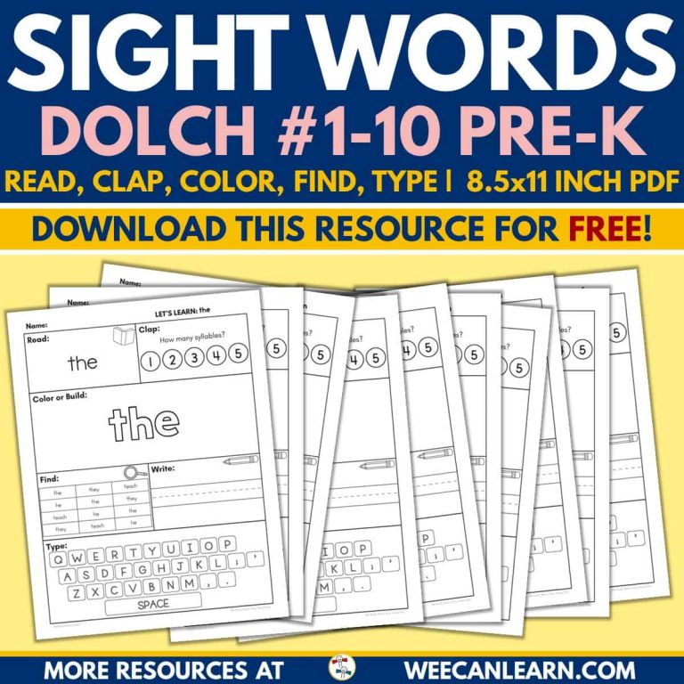 Dolch Sight Words Preschool Worksheets - Clap, Find, Type [FREE Downloads!]