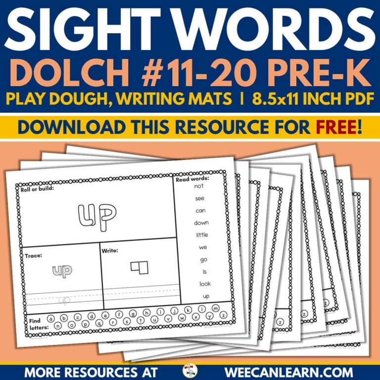 Dolch Sight Words 11-20 Dough Mats - Build, Write, Read [FREE Download!]