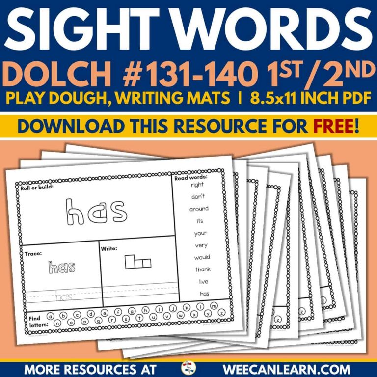 Dolch Sight Words 131-140 Dough Mats - Build, Write, Read [FREE Download!]
