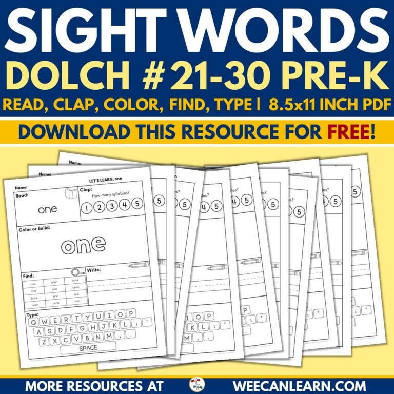 Dolch Sight Words Preschool Worksheets - Clap, Find, Type [FREE Downloads!]