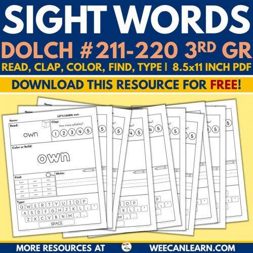 Dolch Sight Words 211-220 Worksheets - Clap, Find, Type [FREE Download!]