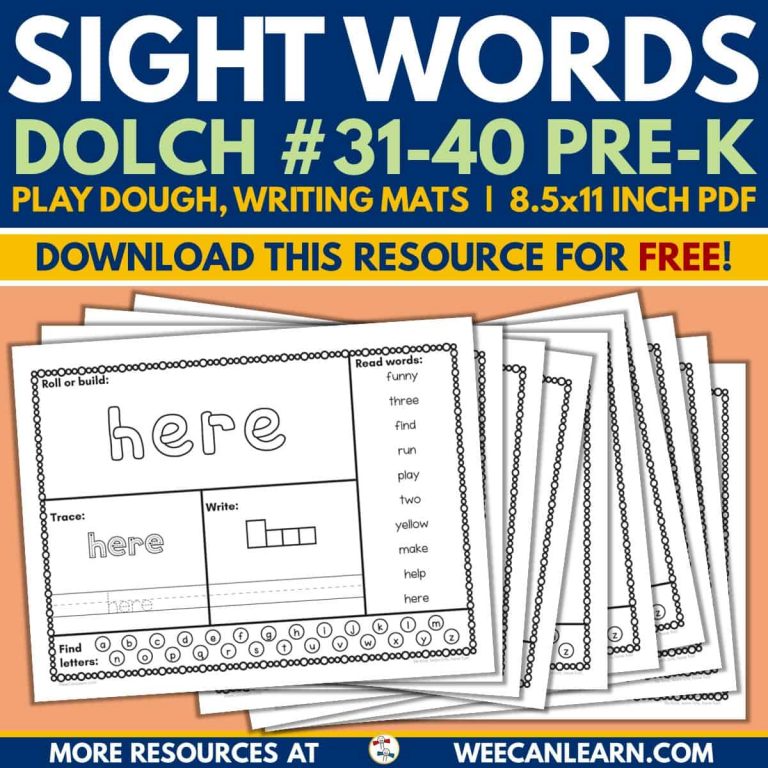 Dolch Sight Words 31-40 Dough Mats - Build, Write, Read [FREE Download!]