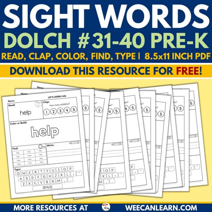 Dolch Sight Words Preschool Worksheets - Clap, Find, Type [FREE Downloads!]