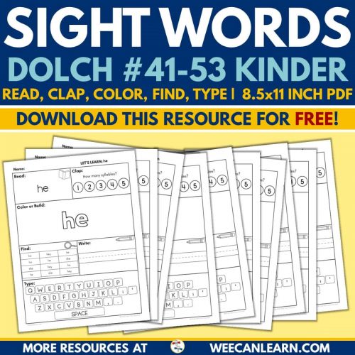 Dolch Sight Words 41-53 Worksheets - Clap, Find, Type [FREE Download!]