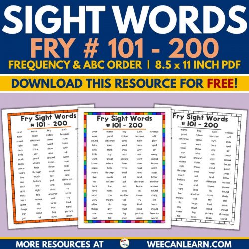 Fry Sight Word List #101-200 (Alphabetical, Frequency) [FREE Download!]