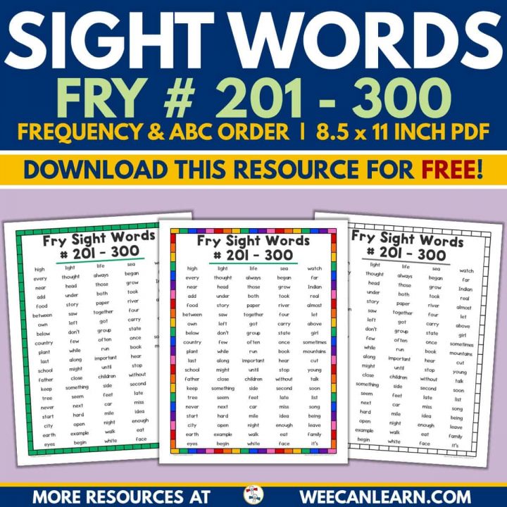 Fry Sight Word List #201-300 (Alphabetical, Frequency) [FREE Download!]