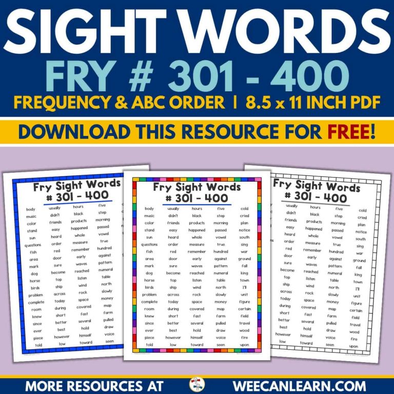 All Fry Sight Word List (Alphabetical & By Grade Level) [FREE Download!]