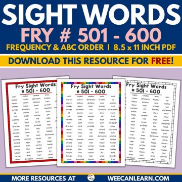 All Fry Sight Word List (Alphabetical & By Grade Level) [FREE Download!]