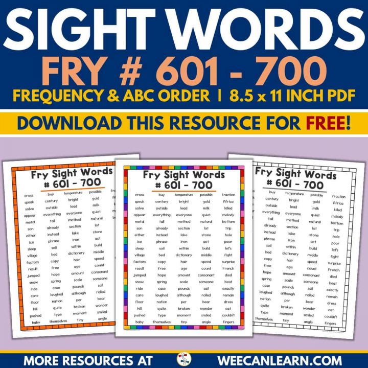 Fry Sight Word List #601-700 (Alphabetical, Frequency) [FREE Download!]