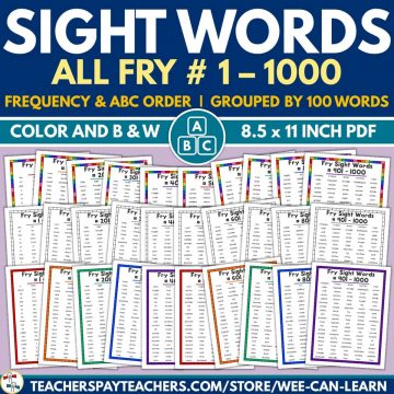 All Fry Sight Word List (Alphabetical & By Grade Level) [FREE Download!]