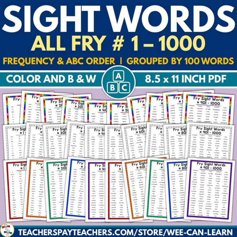 All Fry Sight Word List (Alphabetical & By Grade Level) [FREE Download!]