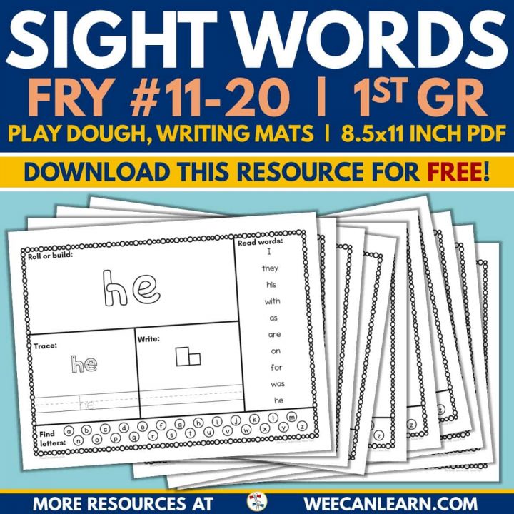 Fry Sight Words 11-20 Dough Mats - Build, Write, Read [FREE Download!]