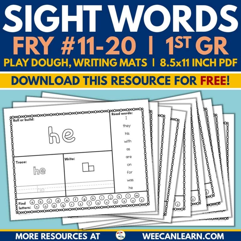 Fry Sight Words 1st Grade Dough Mats - Build, Write, Read [FREE Downloads!]