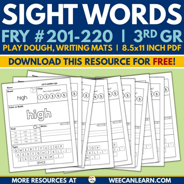 Fry Sight Words 201-220 Worksheets - Clap, Find, Type [FREE Download!]