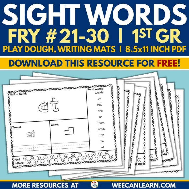 Fry Sight Words 21-30 Dough Mats - Build, Write, Read [FREE Download!]