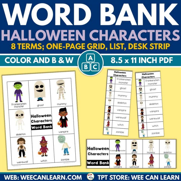 Halloween Characters Word List Word Bank [FREE Download!]
