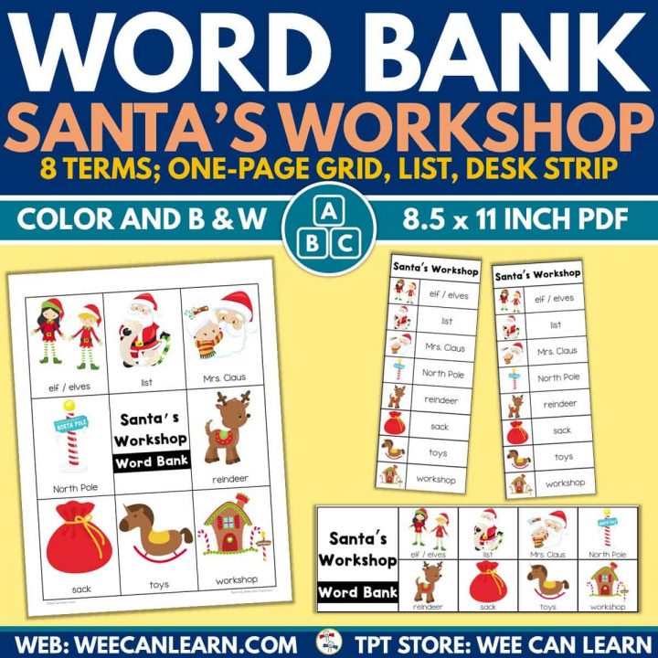 North Pole Workshop Word List Word Bank [FREE Download!]